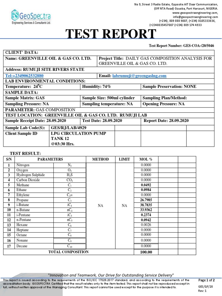 Test Report: Greenville Oil & Gas Co. LTD | PDF | Liquefied Petroleum ...