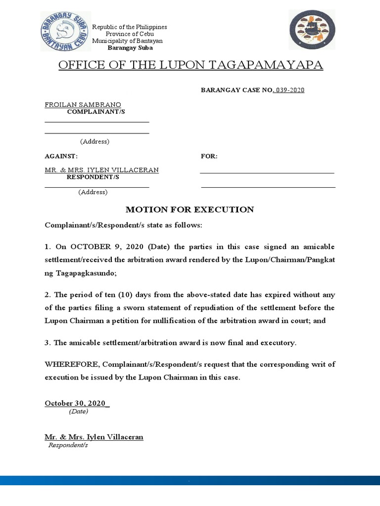 KP Form 25 Motion For Execution | PDF | Finance & Money Management | Law