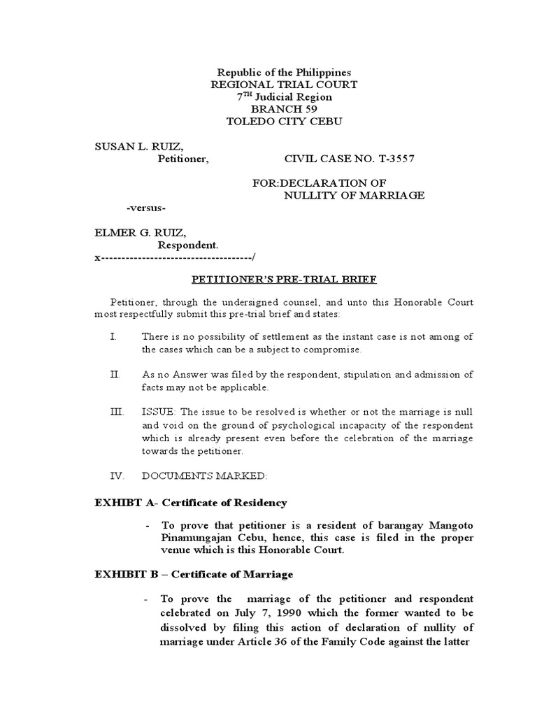 Pre-Trial Brief Susan Ruiz | PDF | Marriage | Government Information