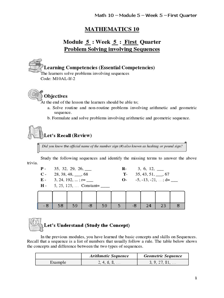 Mathematics 10 Module 5: Week 5: First Quarter Problem Solving ...