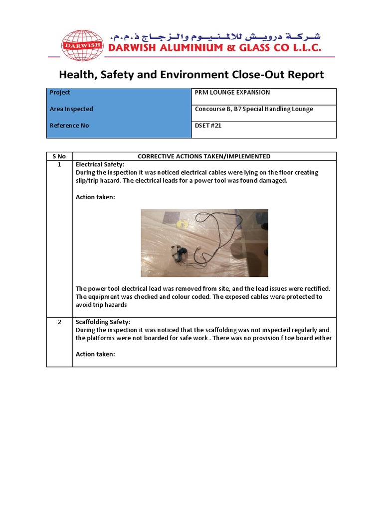 Health, Safety and Environment Close-Out Report: Sno Corrective Actions ...