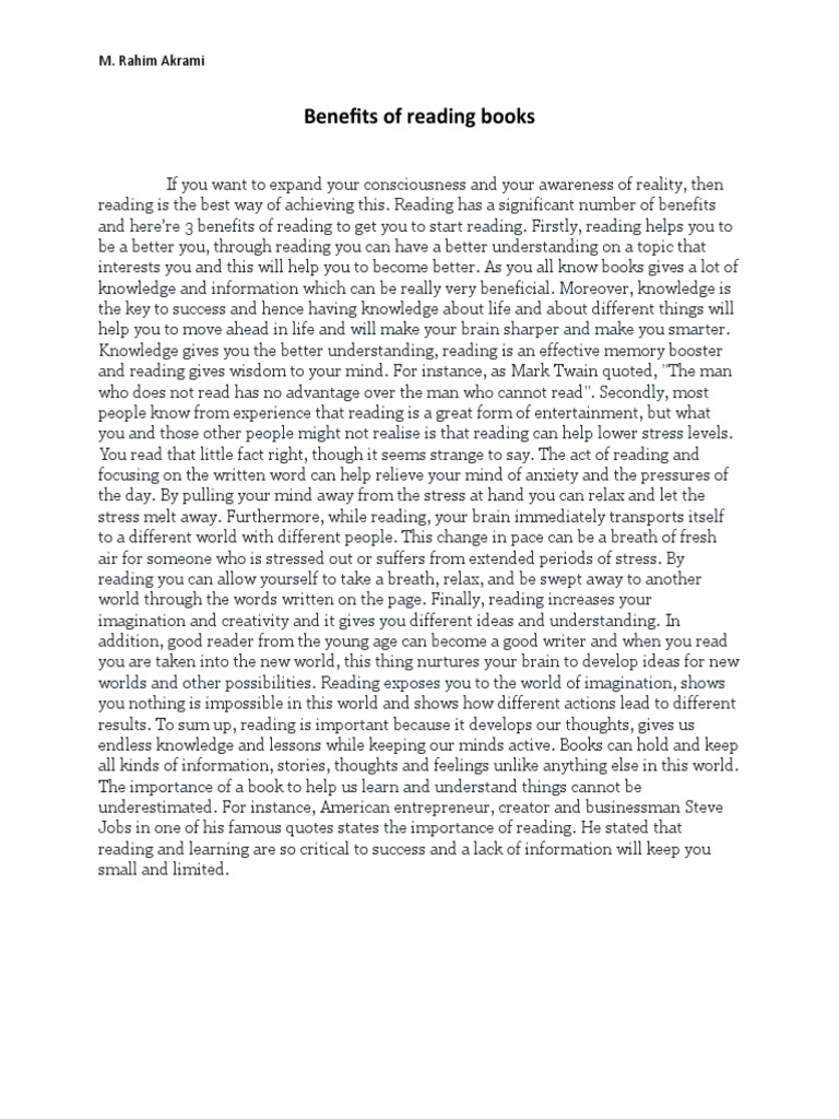 Benefits of Reading Books | PDF | Idea | Knowledge