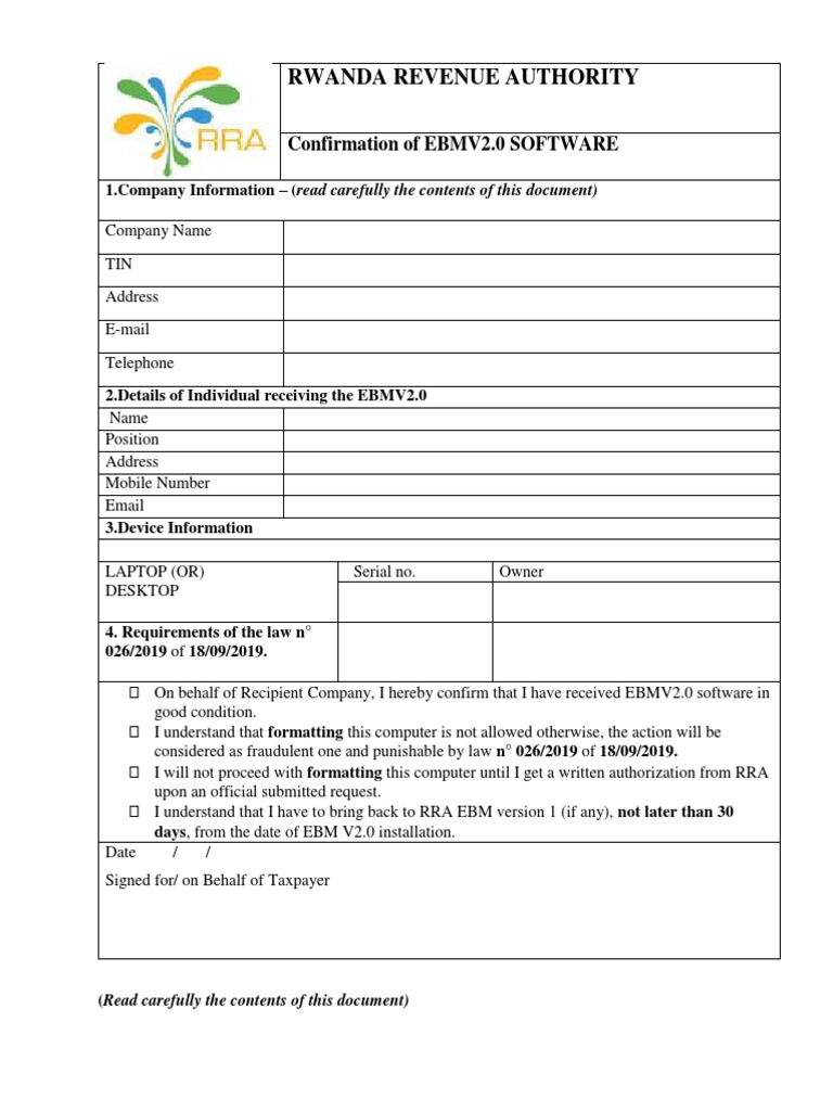 Rwanda Revenue Authority: Confirmation of EBMV2.0 SOFTWARE | PDF ...