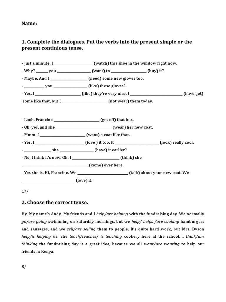 Present Simple and Present Continuous Tenses Dialogues | PDF