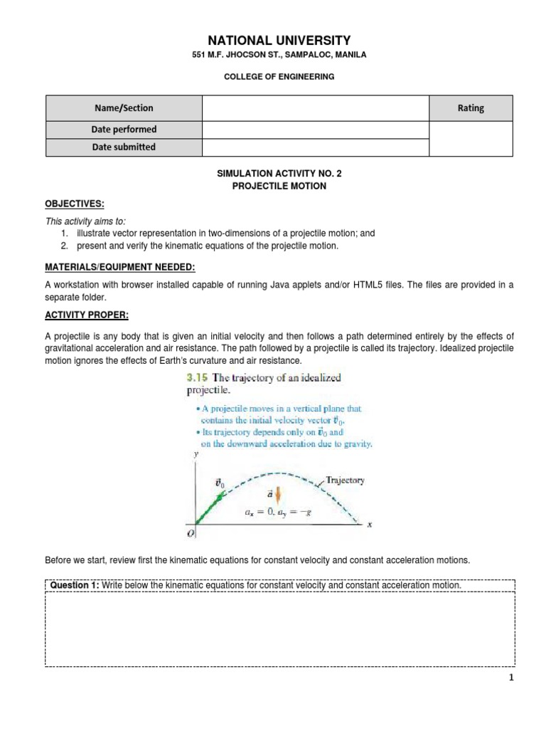 National University: Name/Section Rating Date Performed Date Submitted | PDF | Acceleration ...
