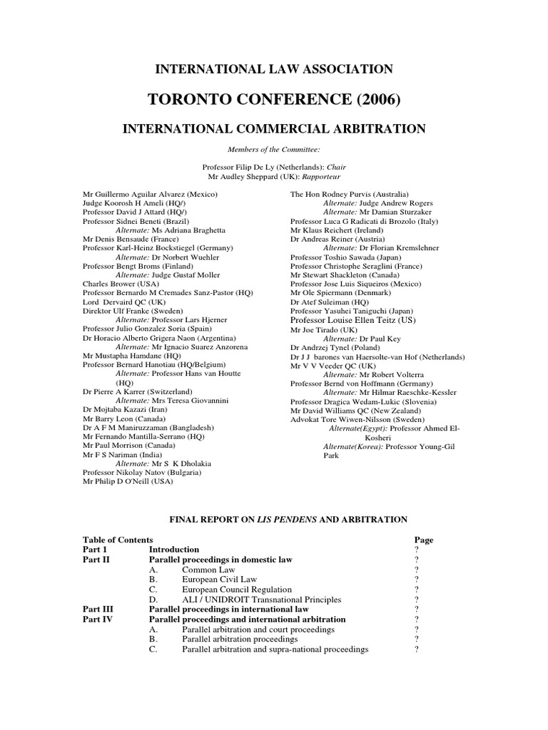 Final Report on Lis Pendens in Arbitration | PDF | Jurisdiction ...