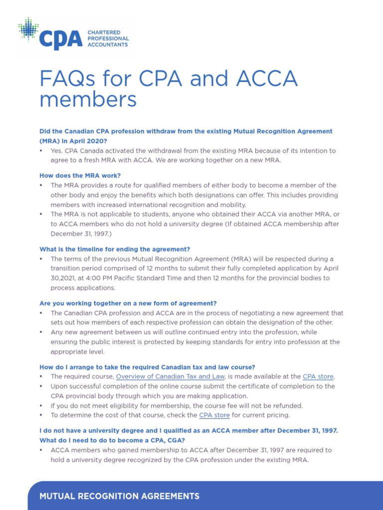 CPA & ACCA Member FAQs | PDF | Certified Public Accountant | Accounting ...
