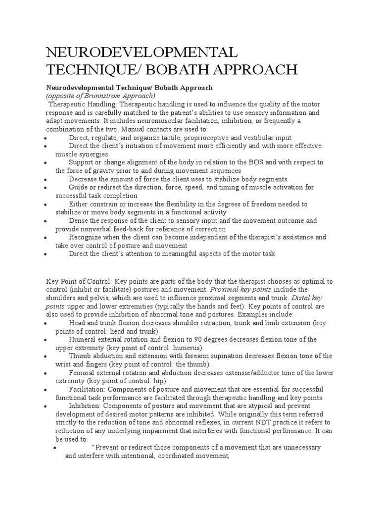 Neurodevelopmental Technique/ Bobath Approach | PDF | Anatomical Terms ...