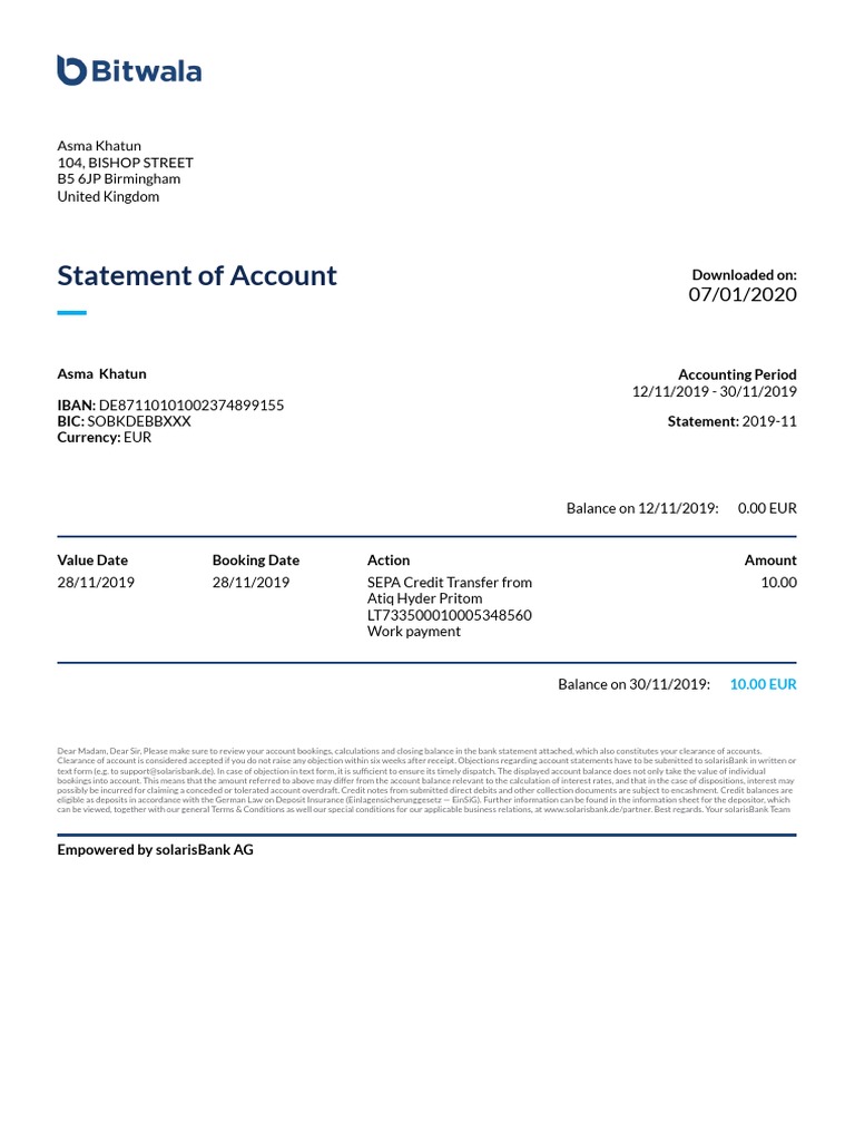 11-2019 Statement of Account PDF | PDF | Deposit Account | Money
