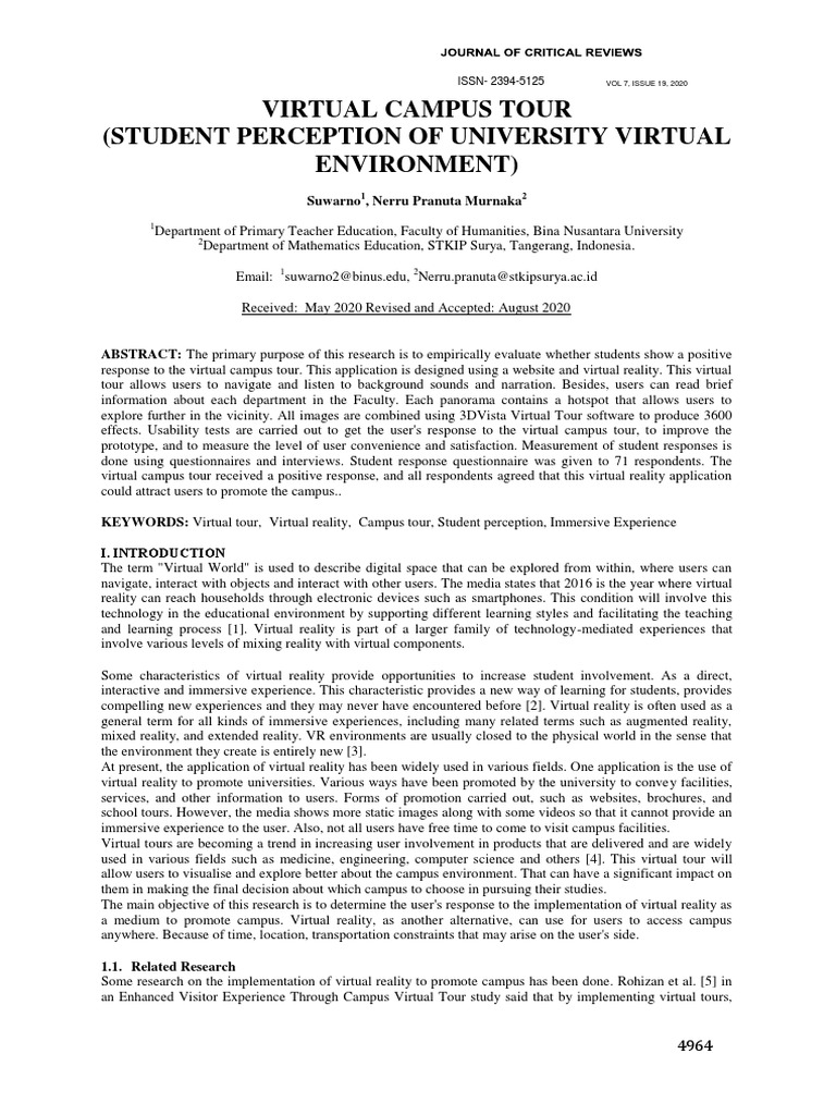 Virtual Campus Tour (Student Perception of University Virtual ...