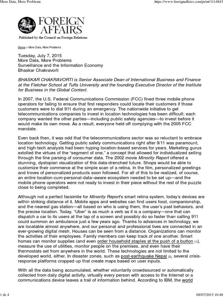 More Data, More Problems Surveillance and The Information Economy | PDF ...