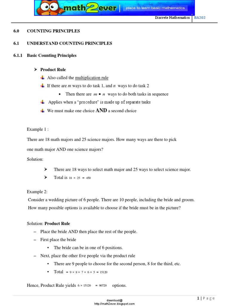 Counting Principles in Discrete Math | PDF | Permutation | Discrete ...