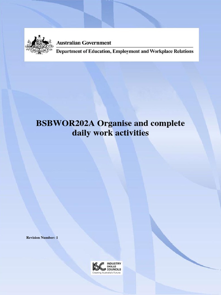Organise and Complete Daily Work Activities | PDF | Educational ...