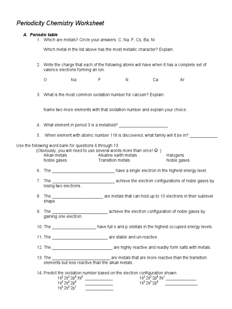 Periodicity Trends and Properties Worksheet | PDF | Science & Mathematics