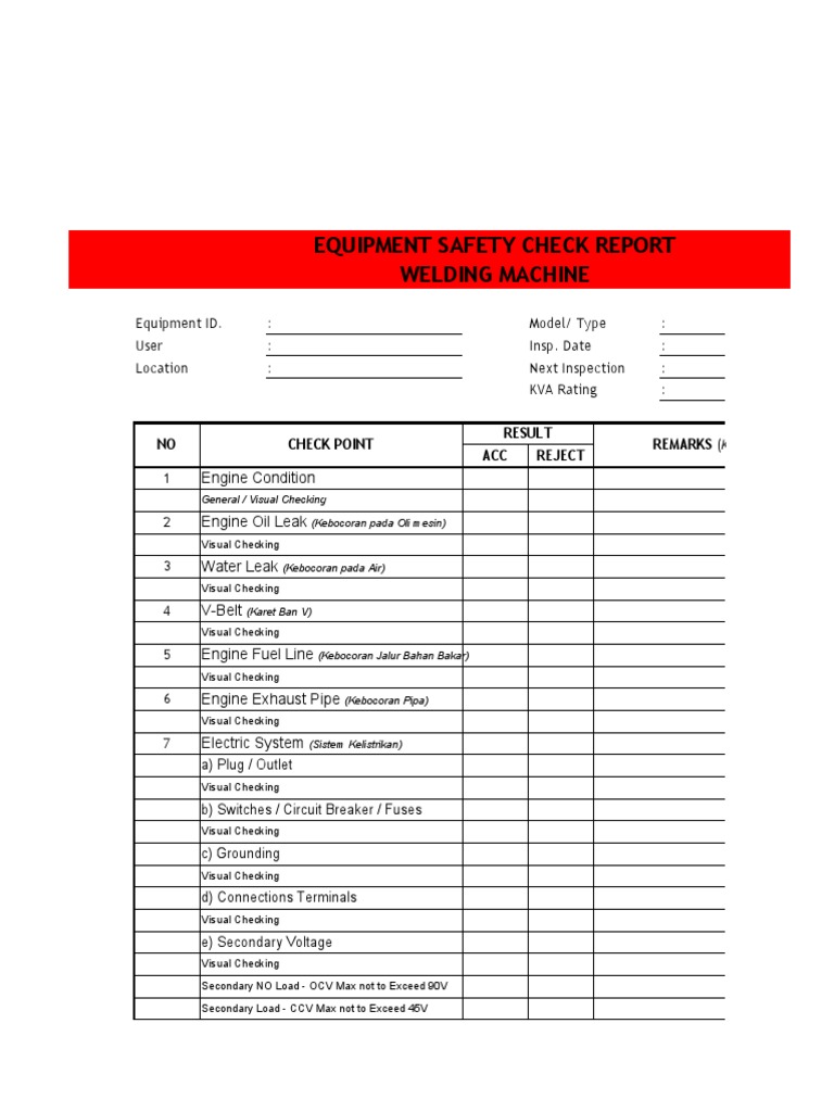 Checklist Welding Machine | PDF