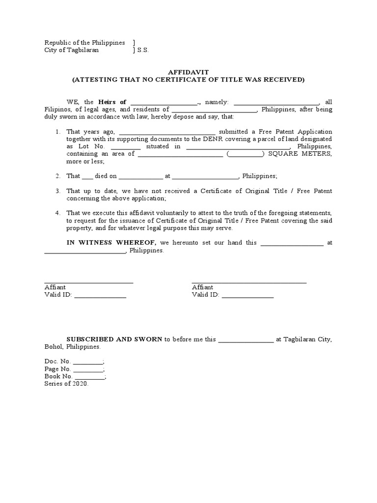 Affidavit of No Title Received - Template | PDF