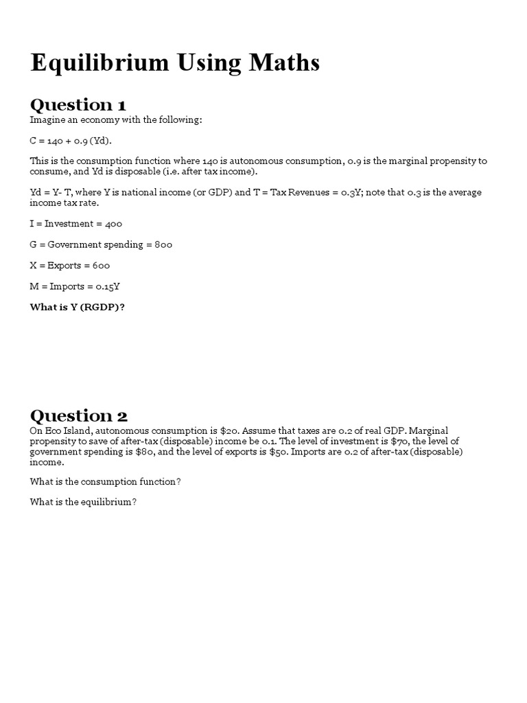 Equilibrium Using Maths | PDF | Measures Of National Income And Output ...