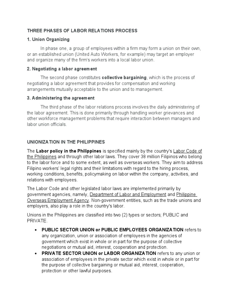 Three Phases of Labor Relations Process 1. Union Organizing | PDF ...