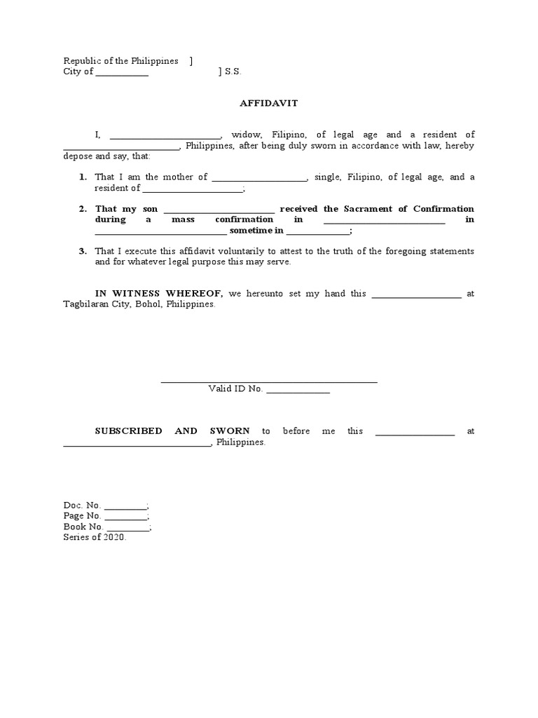 Affidavit of Confirmation - Template | PDF
