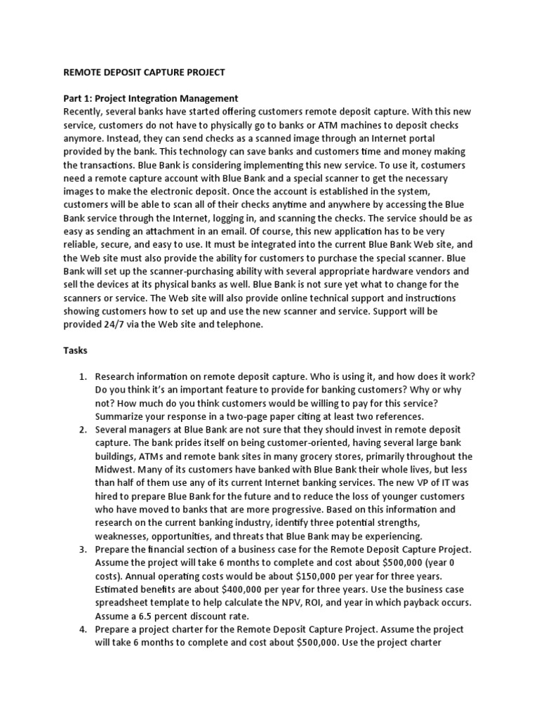 Remote Deposit Capture Project Part 1: Project Integration Management ...