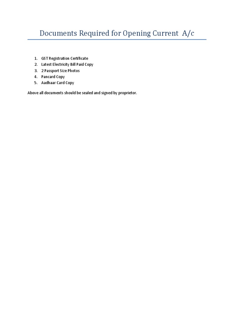 Current Account Opening Documents | PDF