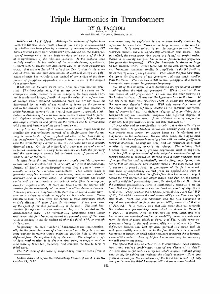 Triple Harmonics in Transformers: by G. Faccioli | PDF | Transformer ...