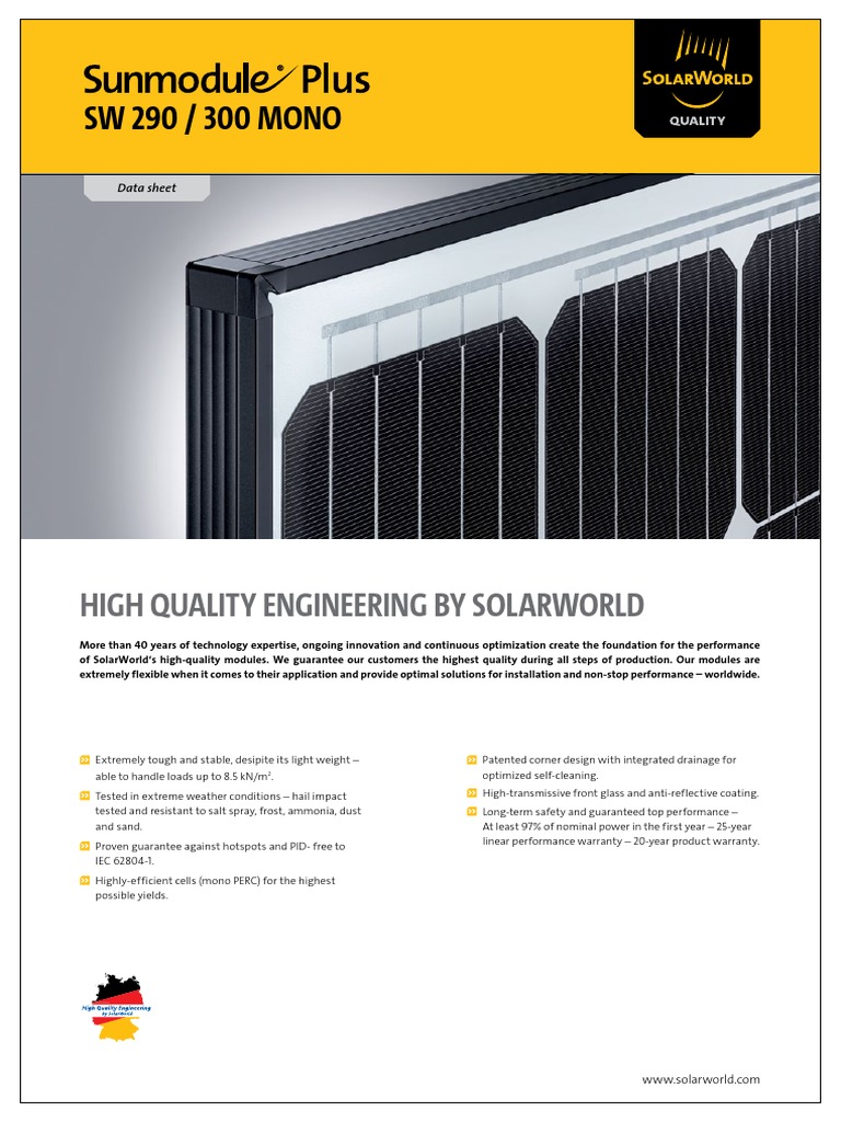 Fiche Produit Sunmodule Plus 290 300 Mono en PDF | PDF | Electrical ...