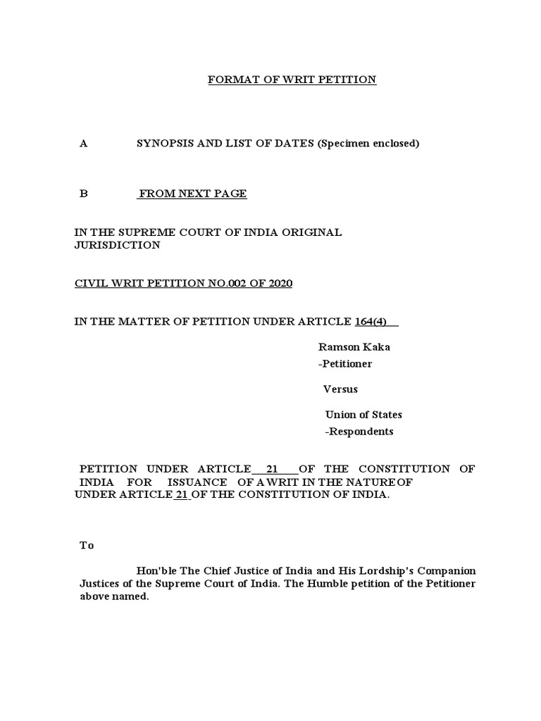 FORMAT OF WRIT PETITION Case 2 | PDF | Telephone Tapping | Privacy