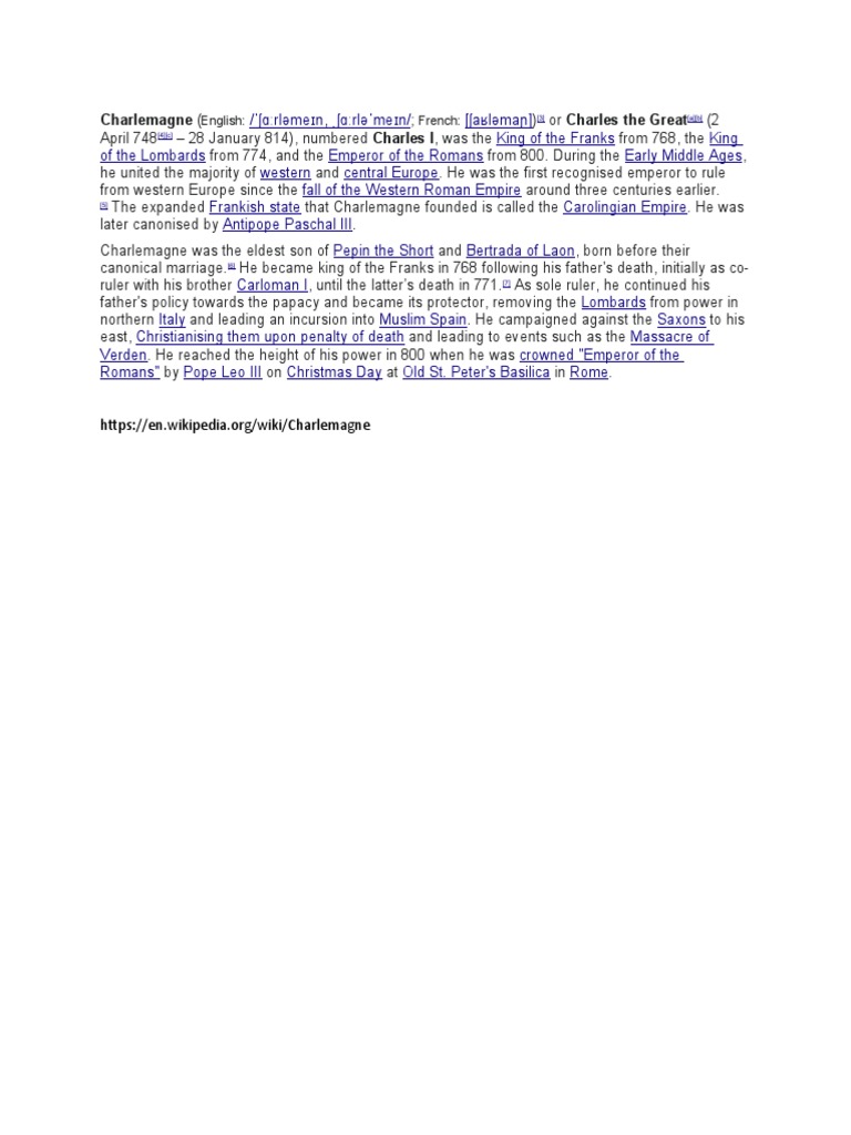 Charlemagne (: English: French | PDF | History | Classics