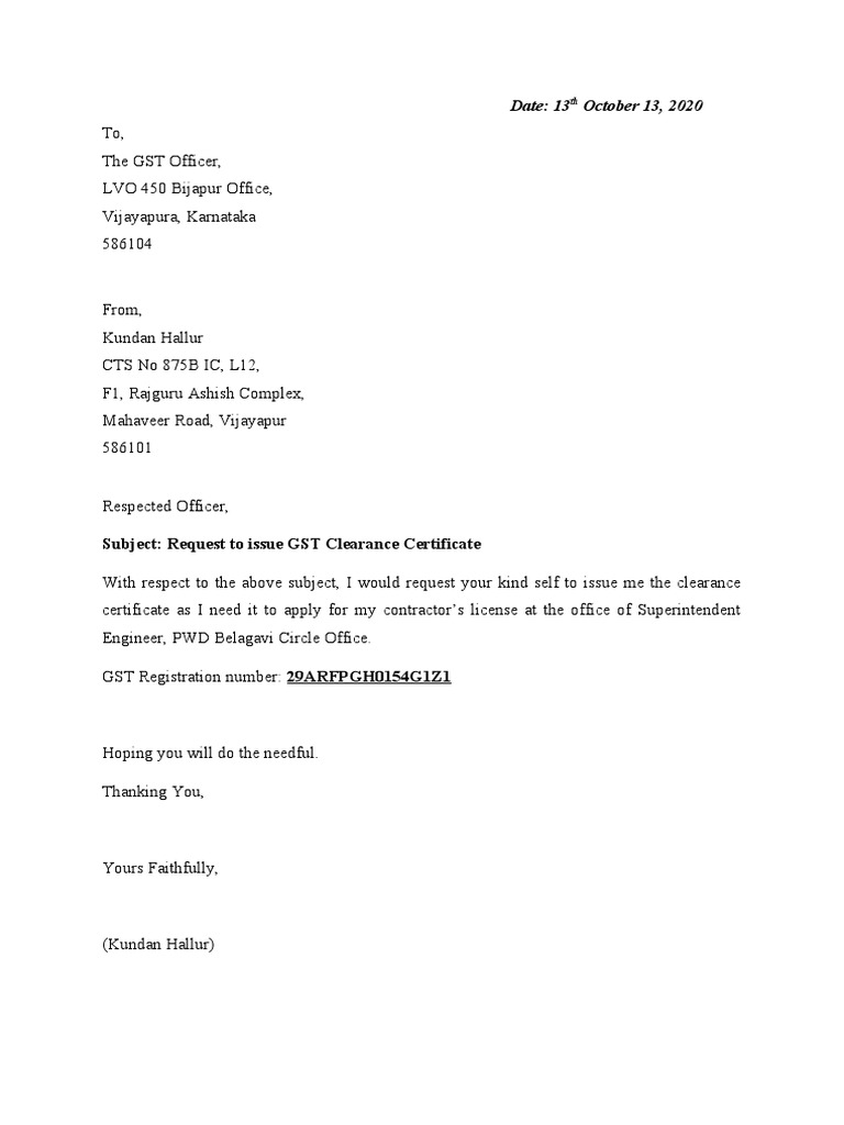 GST Clearance Letter | PDF
