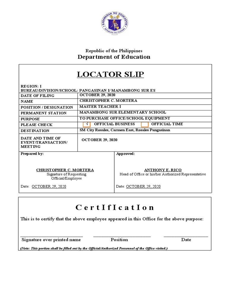 Locator Slip | PDF | Philippines | Government