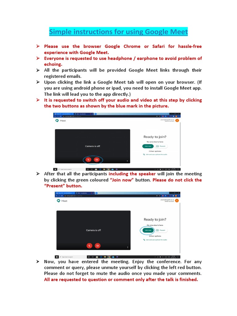 Simple Instructions For Using Google Meet | PDF