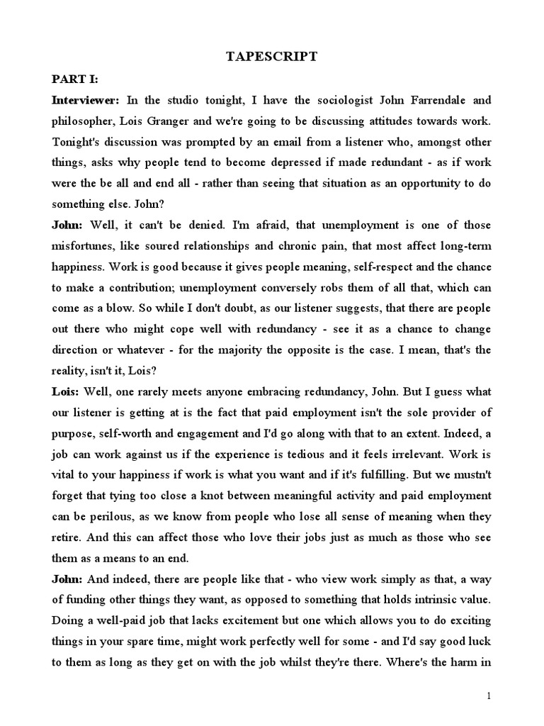 TAPESCRIPT | PDF | Memory | Employment