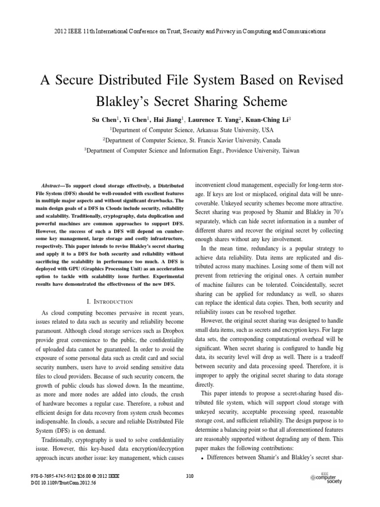 16 06295990 Secure DFS Blakley Secret Sharing PDF | PDF | Graphics Processing Unit | Cloud Computing