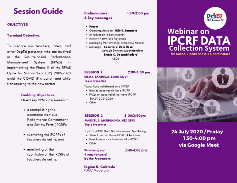 SESSION GUIDE For The WEBINAR On IPCRF Data Collection PDF | PDF | Computing