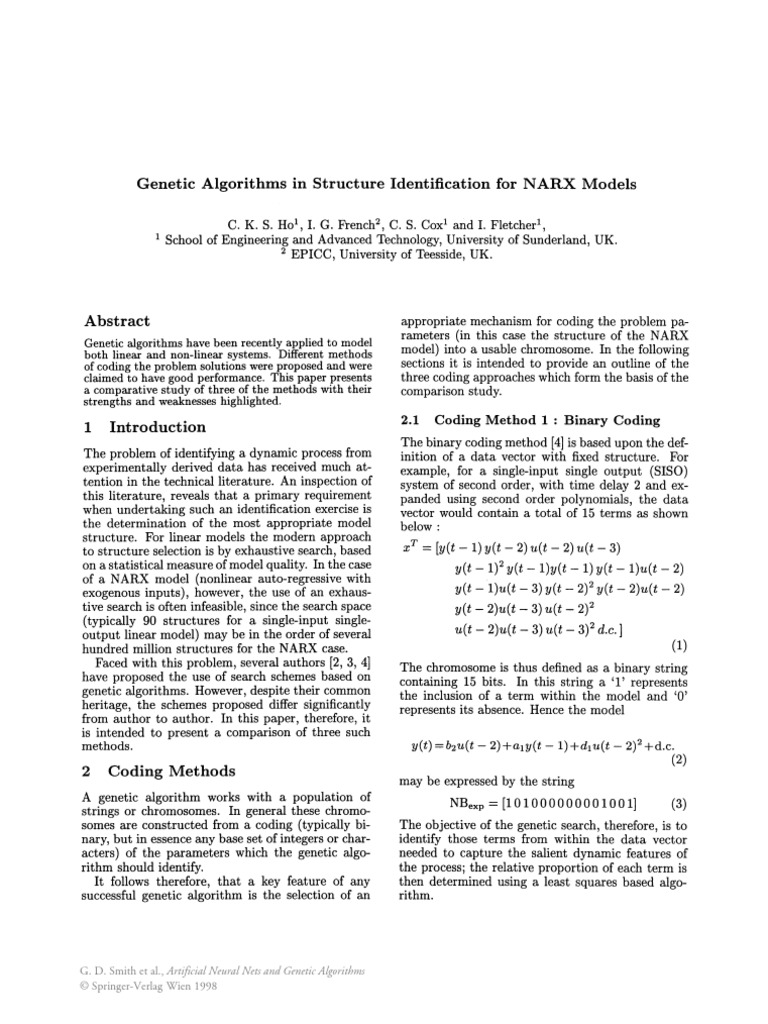 Genetic Algorithms in Structure Identification For N ARX Models | PDF | Variance | Least Squares
