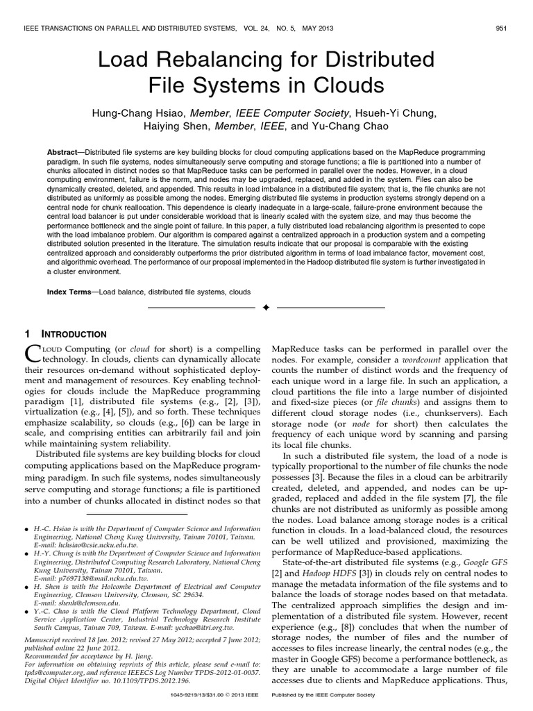11 06226382 Load Rebancing DFS in Cloud PDF | PDF | Apache Hadoop | Load Balancing (Computing)