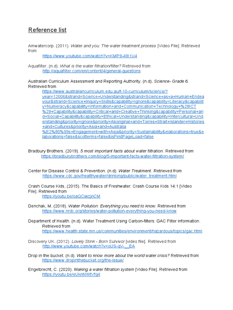 Reference List | PDF | Water Purification | Seawater