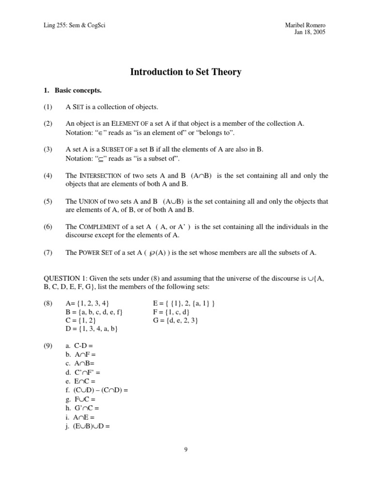 Introduction To Set Theory: 1. Basic Concepts | PDF