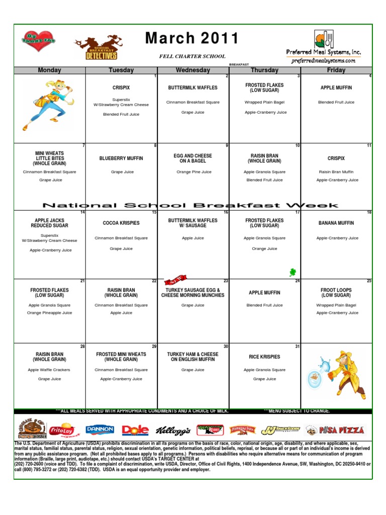 March Breakfast & Lunch Menus | Download Free PDF | Hamburgers | Hot Dog