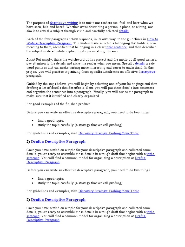 The Purpose of Descriptive Writing Is To Make Our Readers See | PDF ...