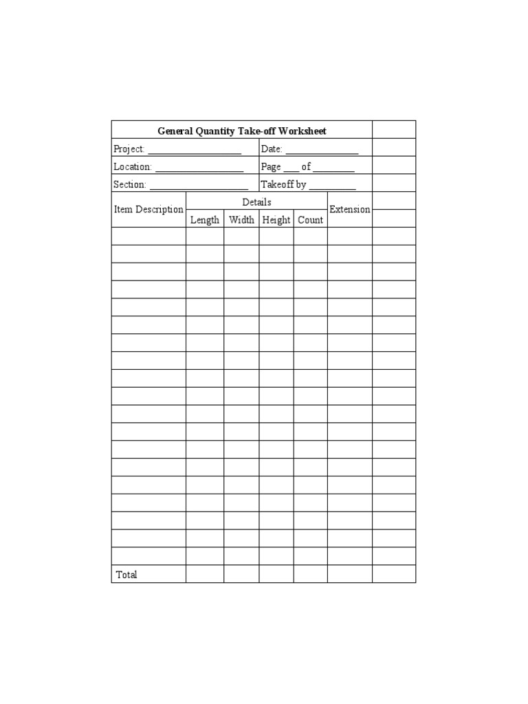 General Quantity Take-Off Worksheet | PDF