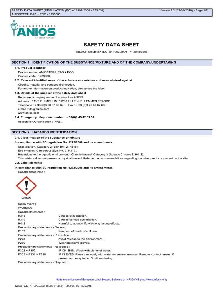 Safety Data Sheet: Section 1: Identification of The Substance/Mixture ...