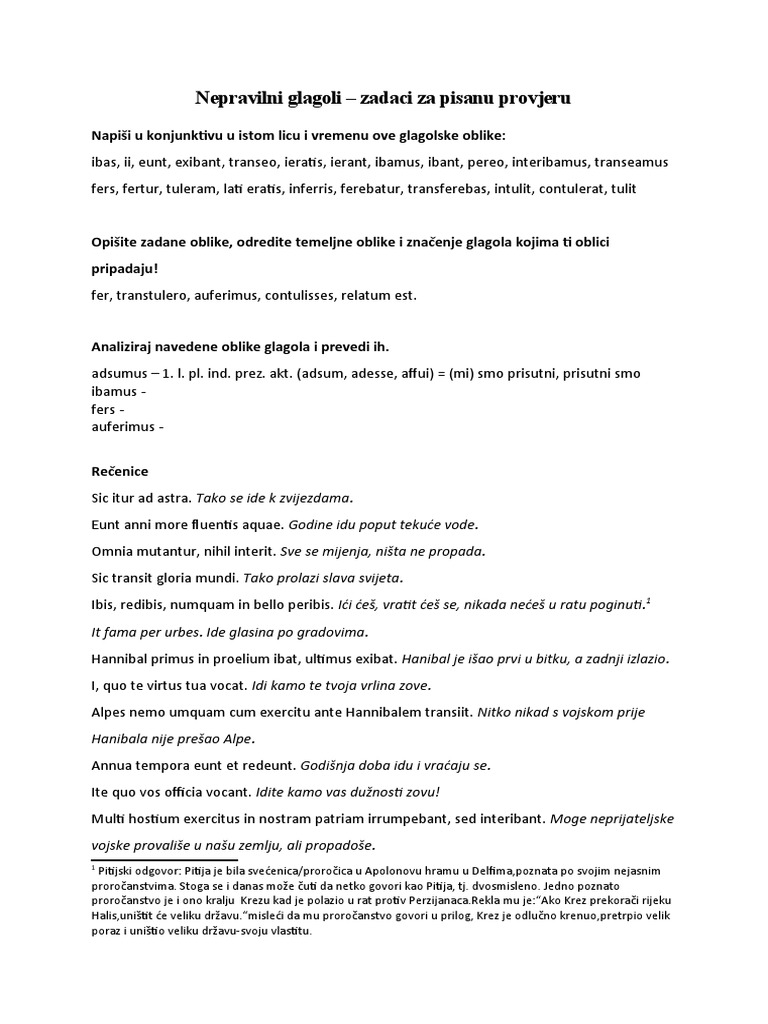 Nepravilni Glagoli - Zadaci I Vježbe | PDF
