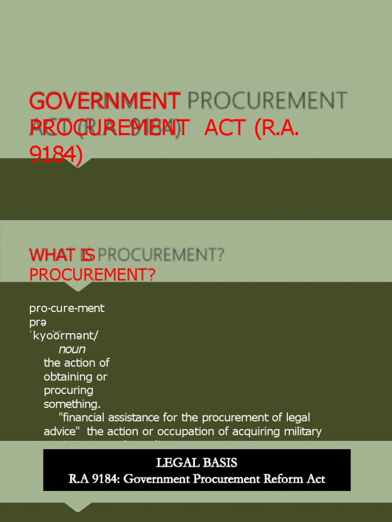 Government Procurement Act (R.A. 9184) | PDF | Procurement | Non ...