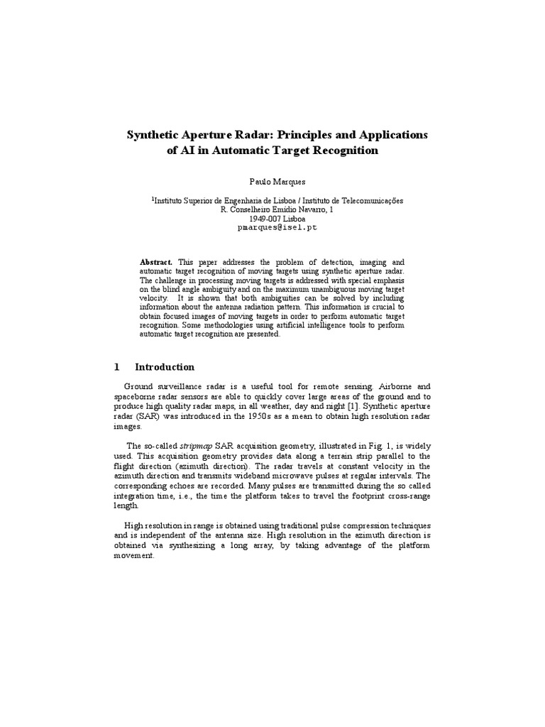 Synthetic Aperture Radar Principles and Applications of AI in Automatic ...