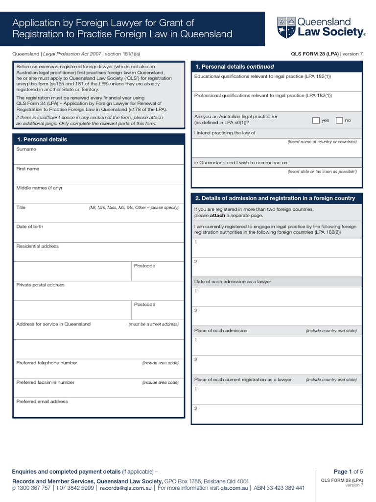 Doc20190404 QLS Form 28 LPA v7 Applic For Foreign Lawyer Registration ...