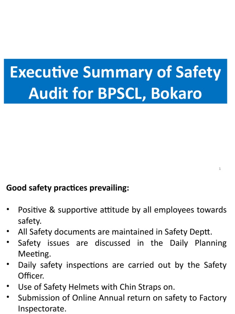 An Audit of Safety Practices and Statutory Compliance at BPSCL Bokaro Identifies Areas for ...