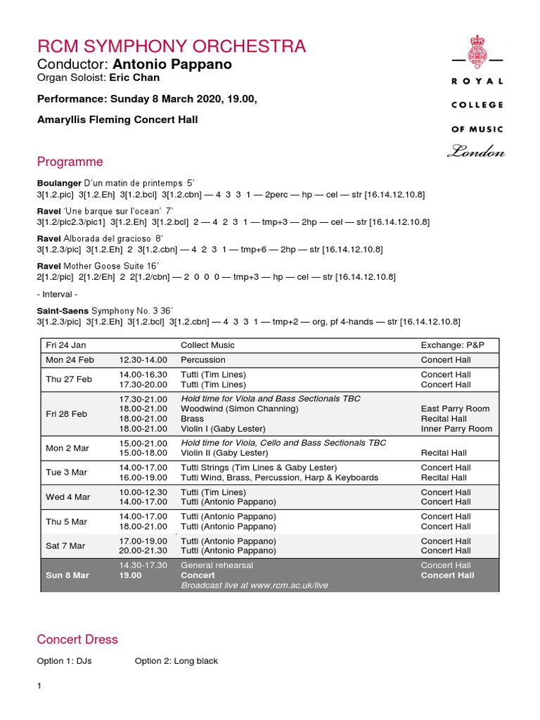 RCM Symphony Orchestra - Pappano 08.03.20 | PDF | Orchestras ...