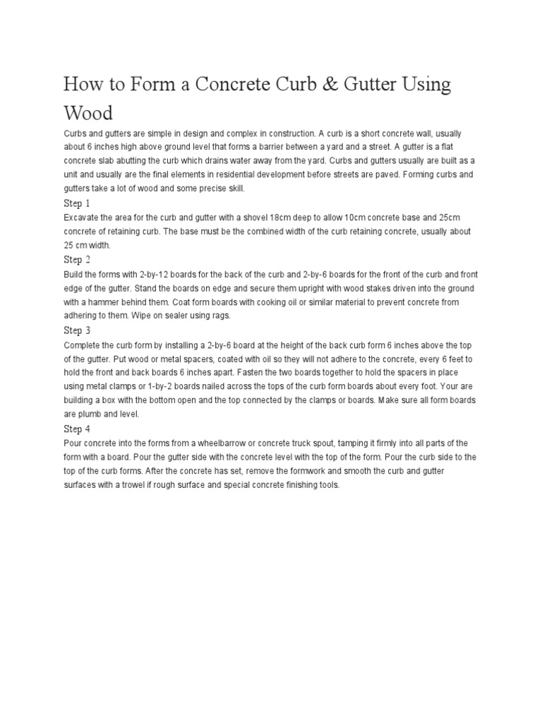 Forming Concrete Curbs and Gutters | PDF | Home & Garden